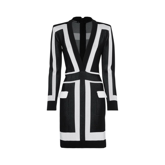 Balmain | Dresses | Balmain Black And White Geometric Bodycon Dress ...